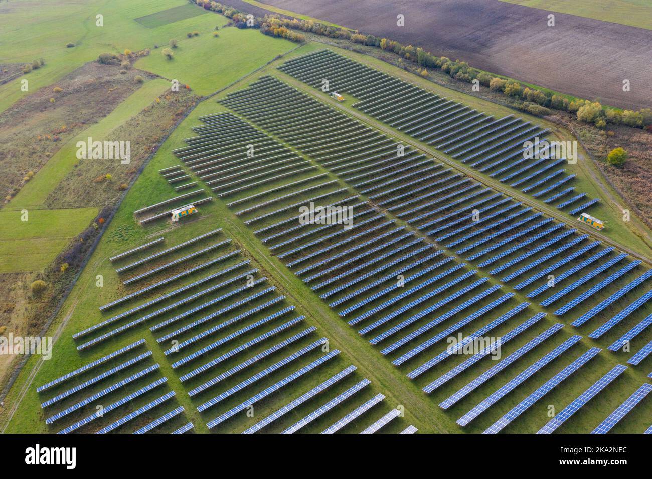 Solar panels aerial view. Solar energy modules, photovoltaic PV plant ...
