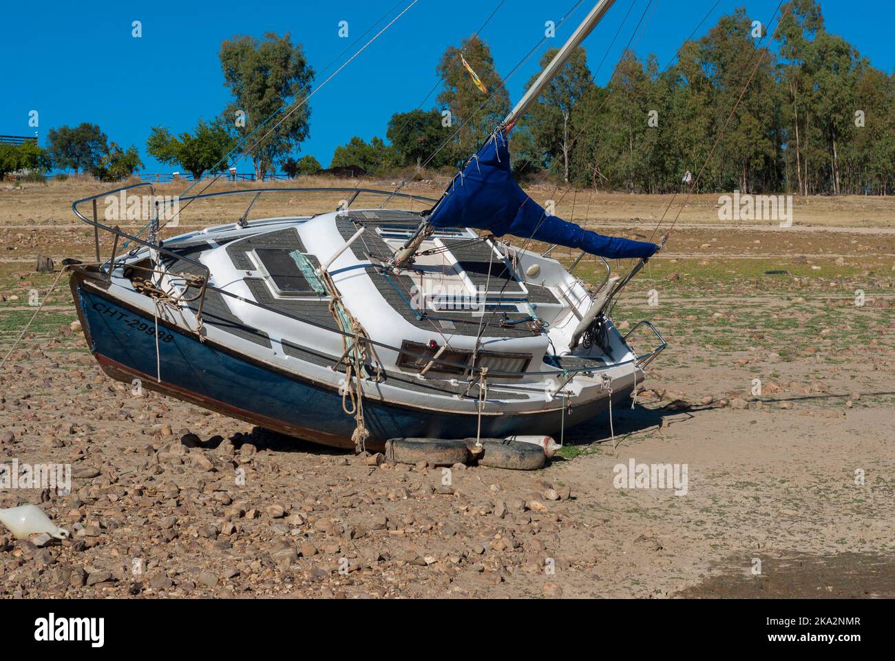 ship on land away from water due to drought horizontal Stock Photo - Alamy
