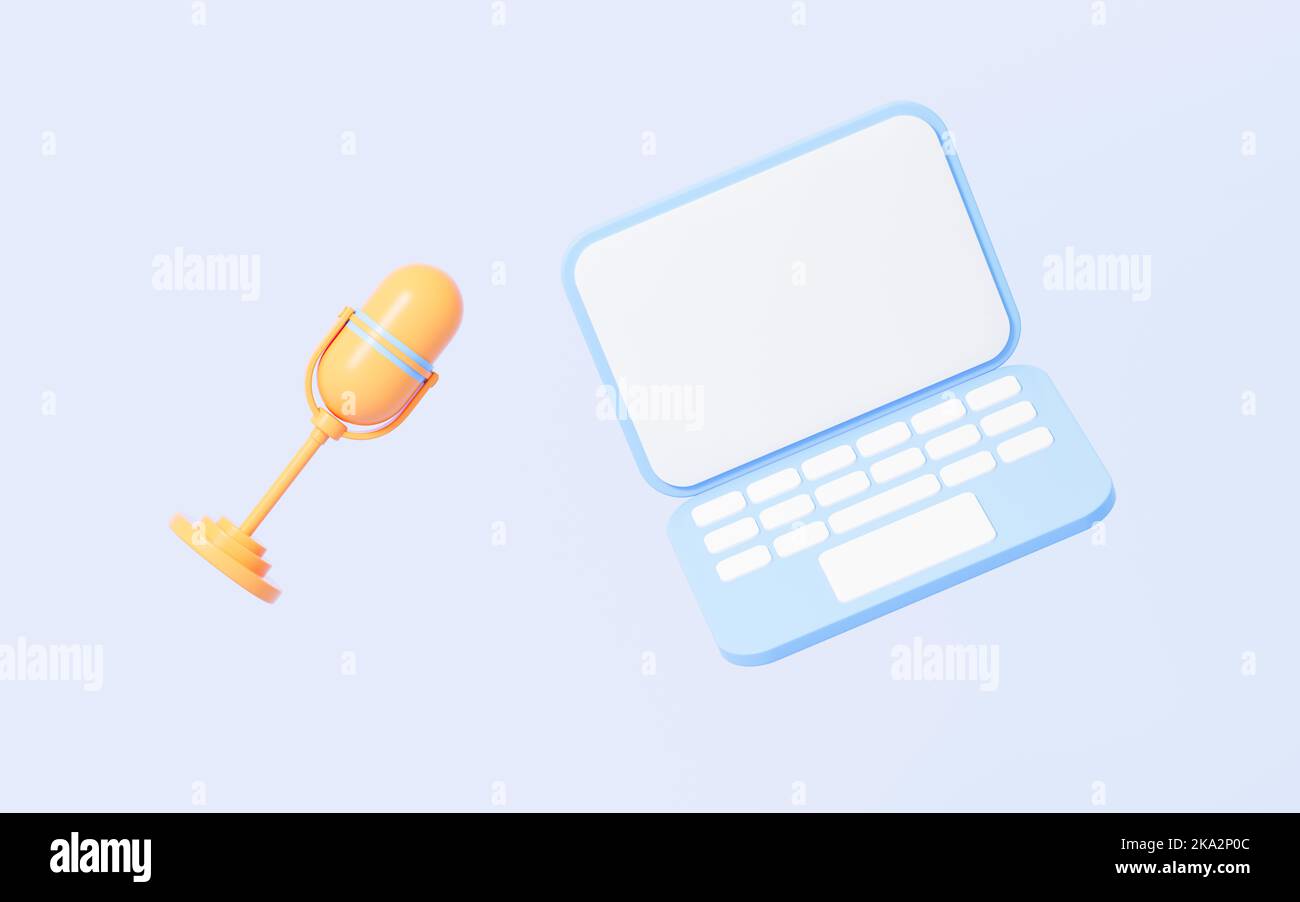 Cartoon style laptop and microphone, 3d rendering. Digital drawing ...