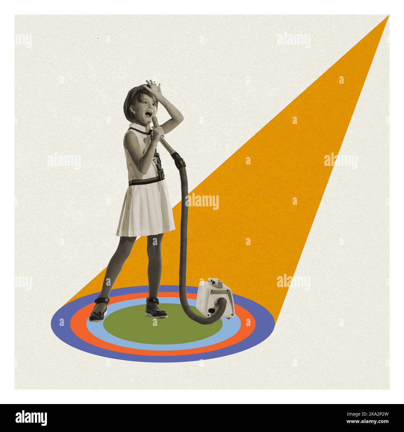 Contemporary art collage, design with girl, child pretending to be ...