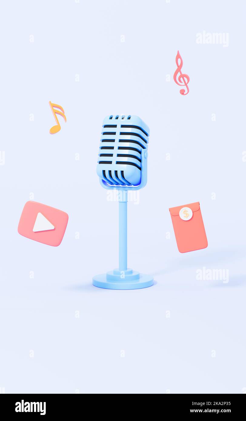 Cartoon microphone on the blue background, 3d rendering. Digital ...