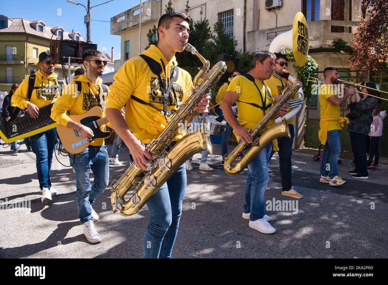 The Seui in street Band performing in Isili Stock Photo - Alamy