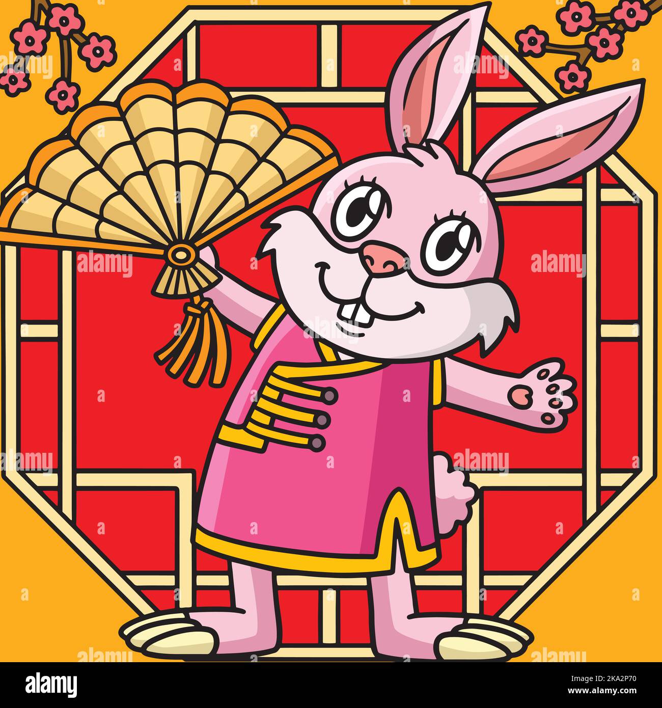 Rabbit Chinese Hand Fan Colored Cartoon Stock Vector Image & Art - Alamy