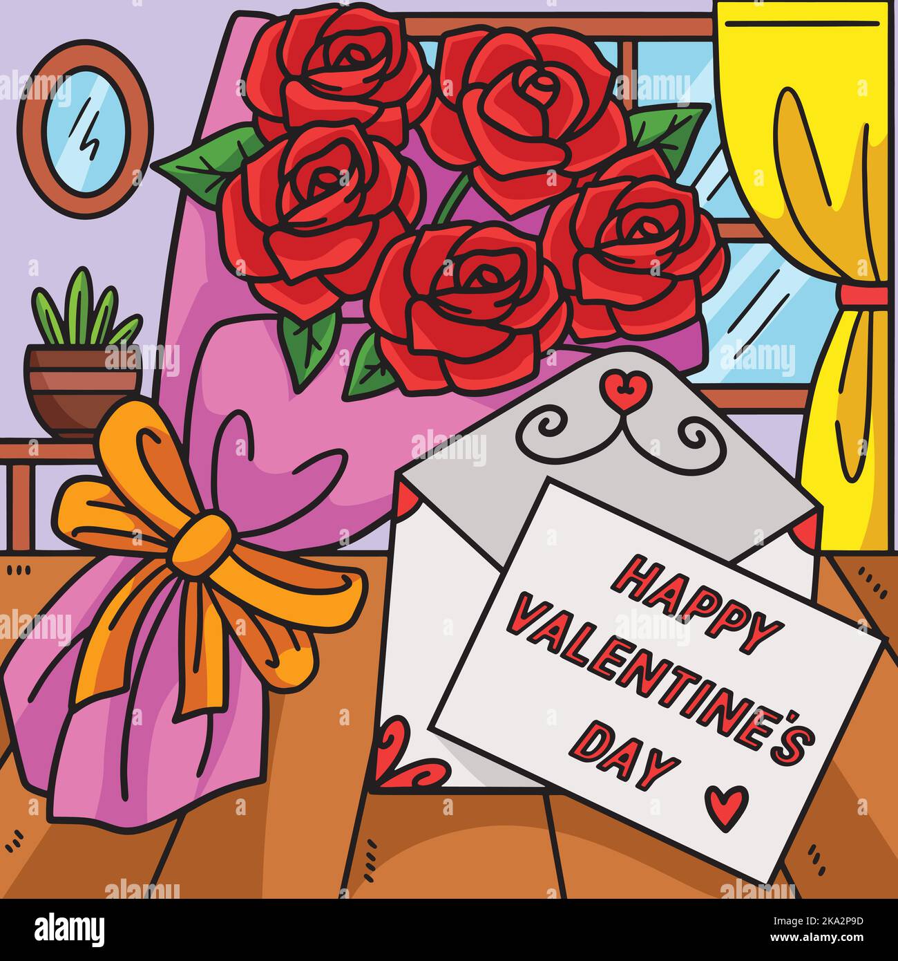 Valentines Day Flower Colored Cartoon Illustration Stock Vector Image ...