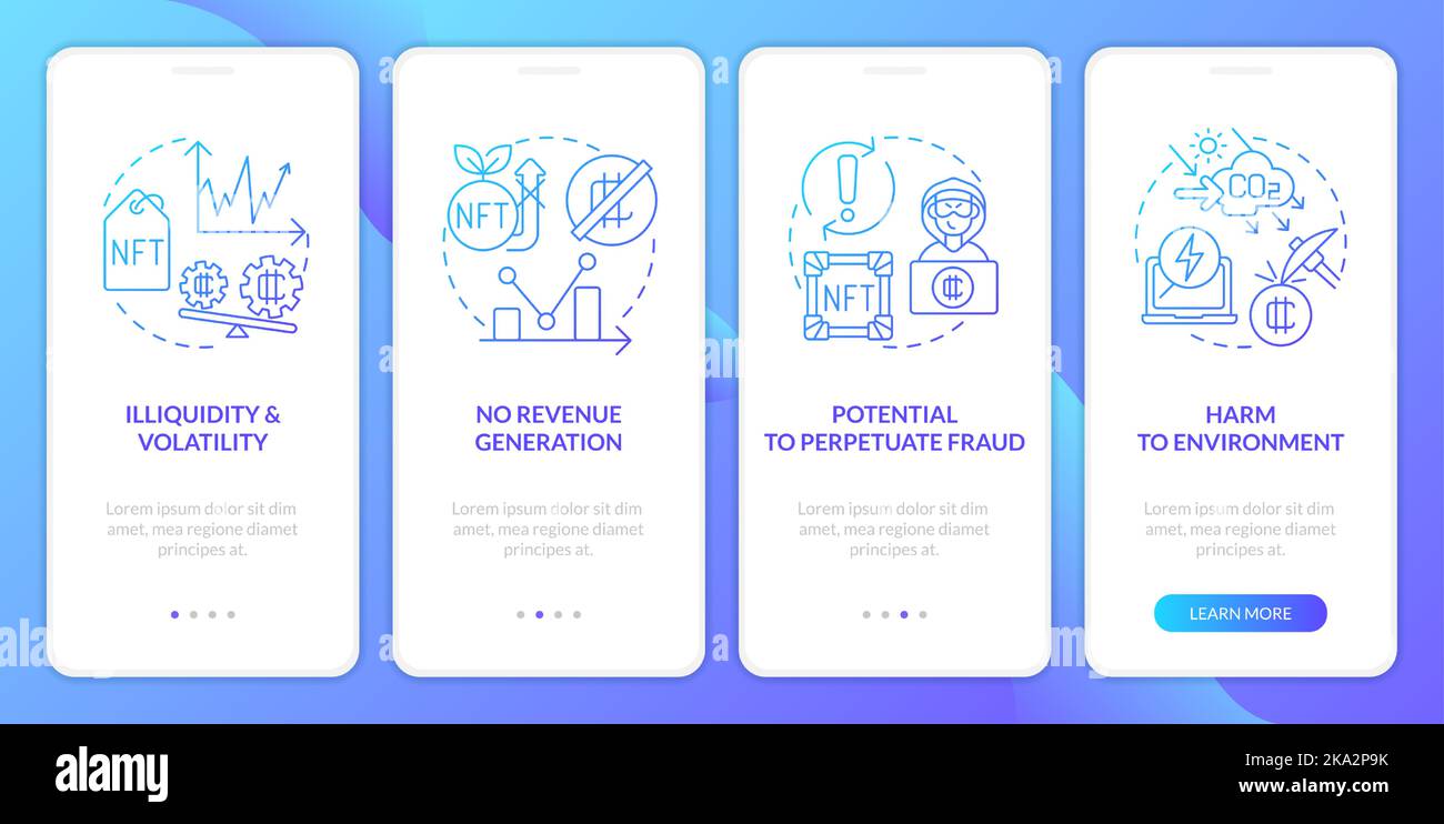 Nft Disadvantages Blue Gradient Onboarding Mobile App Screen Stock