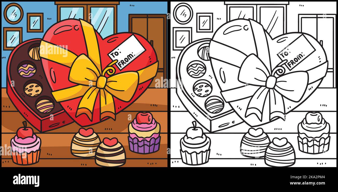 Heart Chocolates Box Coloring Page Illustration Stock Vector Image ...