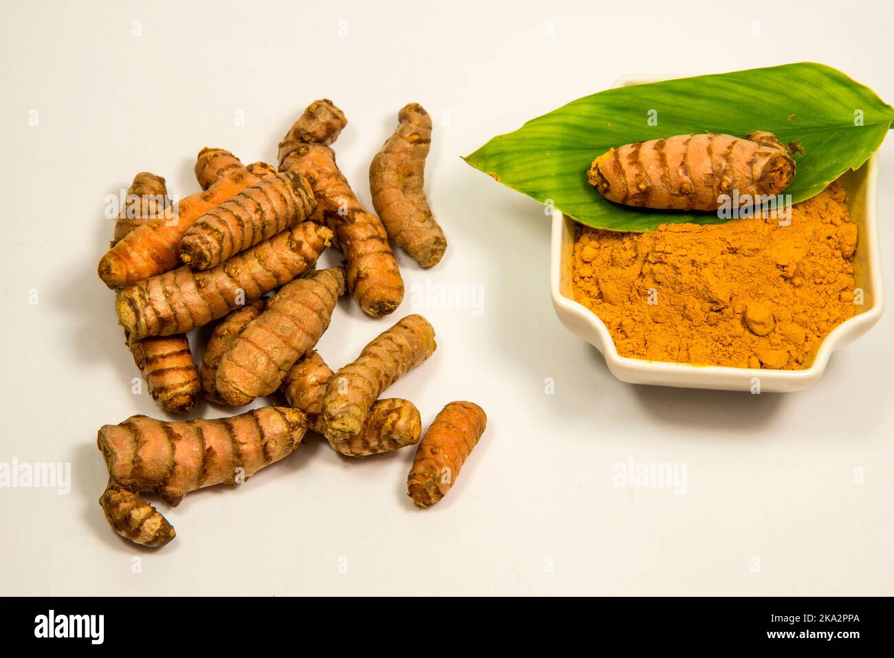 turmeric, leaf, roots and powder Stock Photo - Alamy
