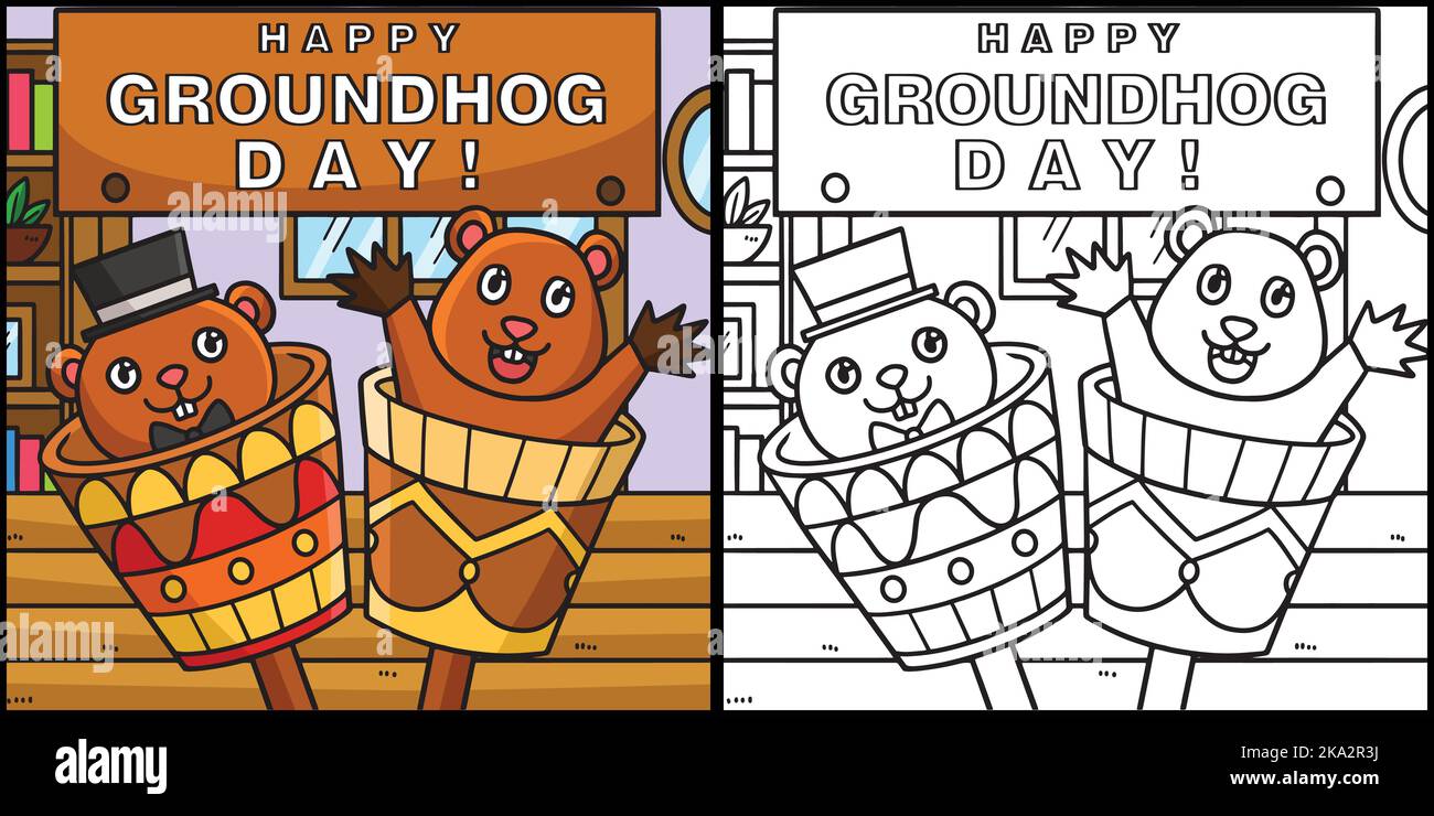Happy Groundhog Day Coloring Page Illustration Stock Vector Image & Art ...
