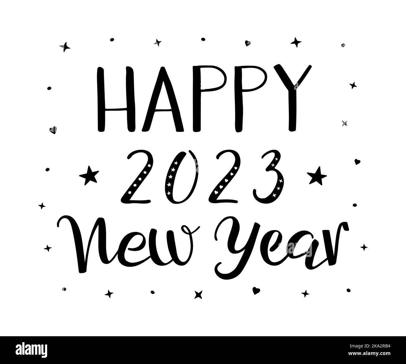 Happy New Year 2023 handwritten modern brush calligraphy. Black and ...