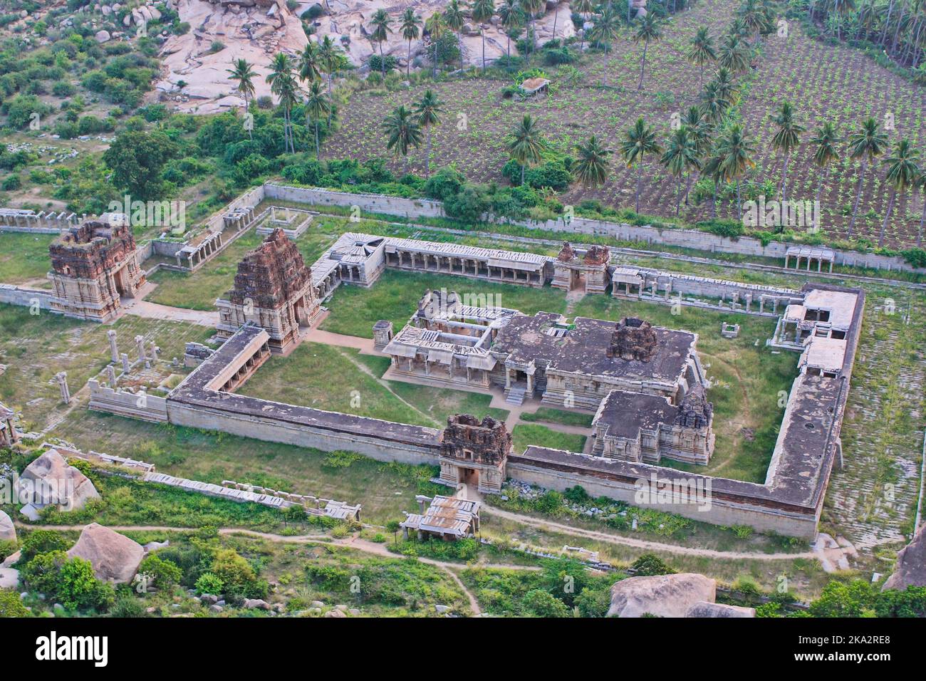 An aerial view of the Hampi group of monuments in Karnataka, India ...