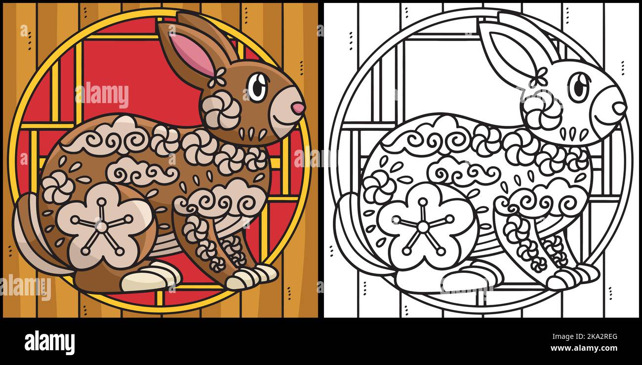 Rabbit Mandala Coloring Page Colored Illustration Stock Vector Image ...