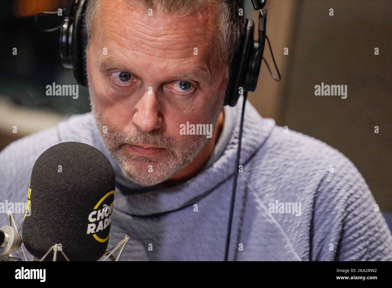Morning man radio host Dominic Maurais (left) on air at CHOI FM (Radio ...