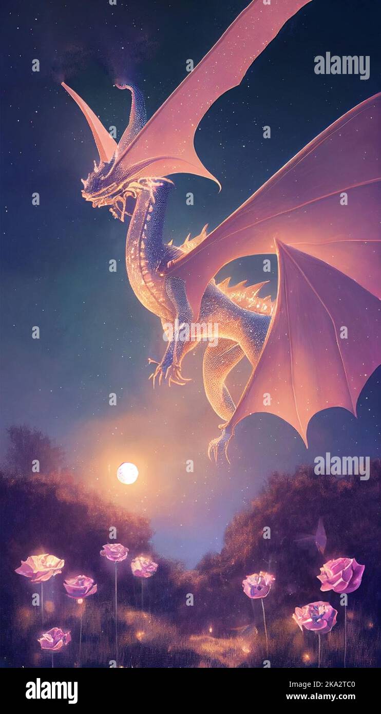 A 3D rendering of a glowing dragon in the dark night Stock Photo - Alamy