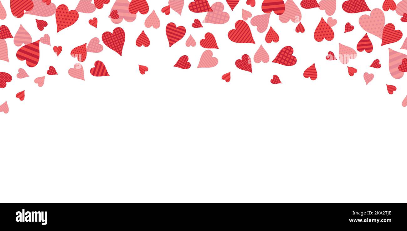heart confetti border on white background for wedding and valentines ...