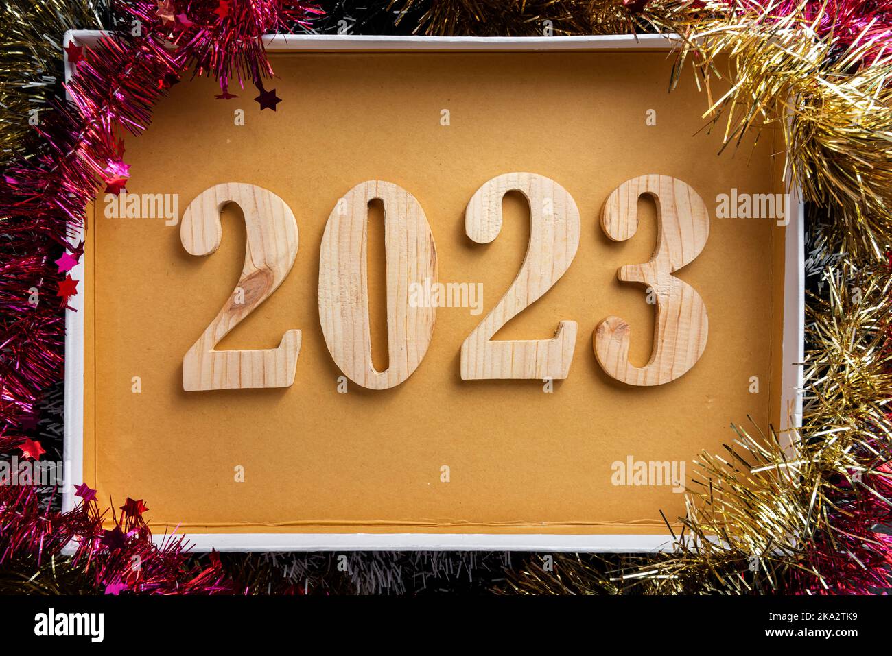 2023 inside the gift box. Happy New Year 2023 Stock Photo - Alamy