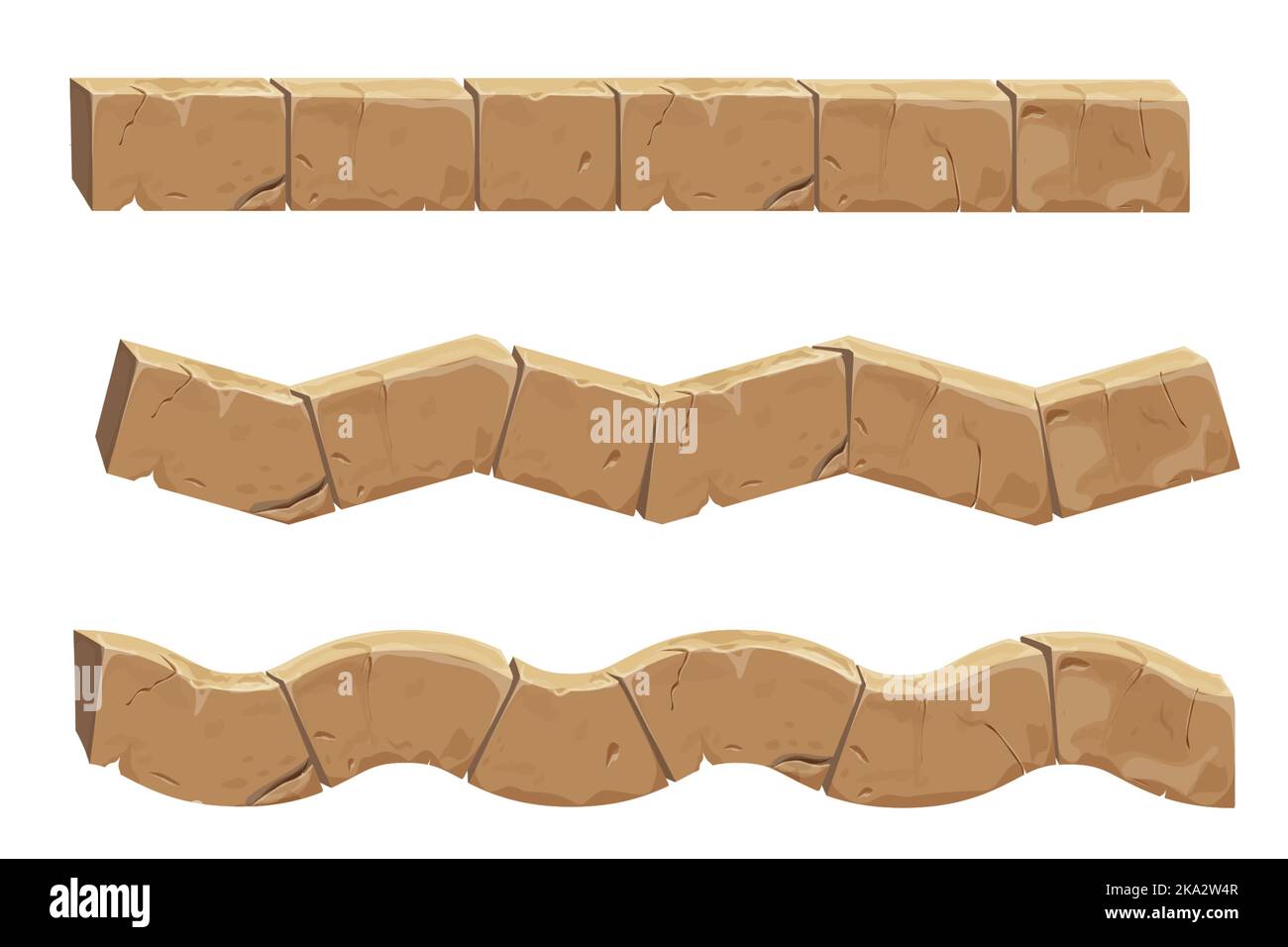 Stone brick, border seamless ancient fence in cartoon style, isolated ...