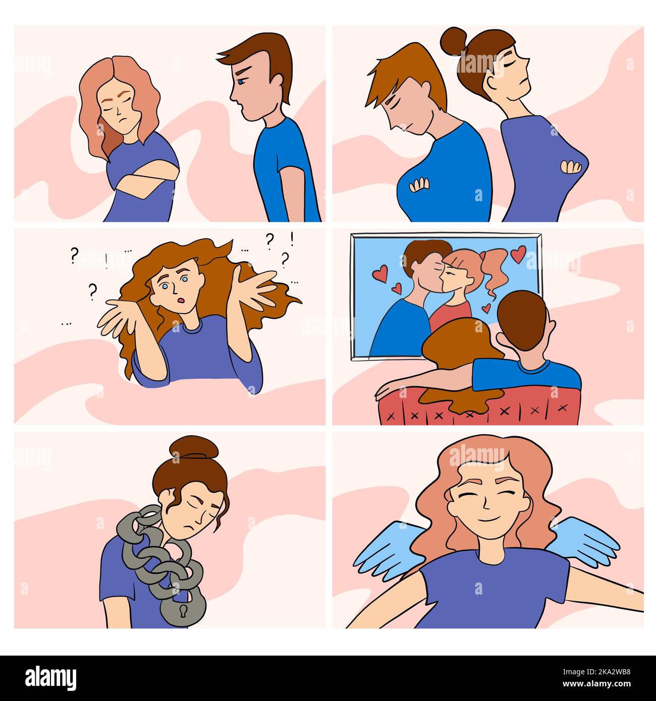 Set of vector illustrations of different psychological situations ...