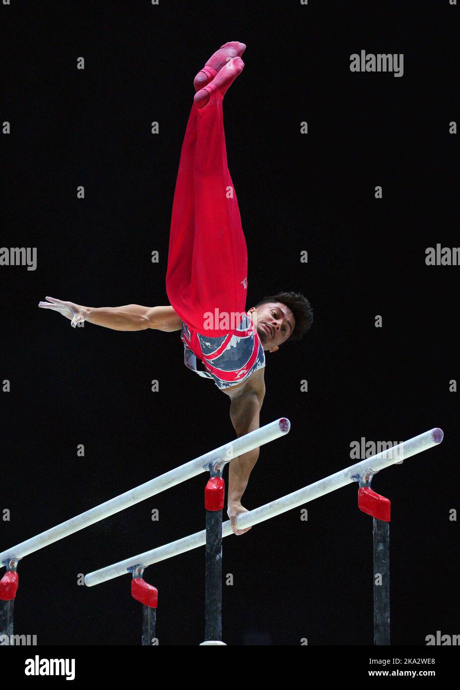 Great Britain's Jake Jarman competes on the parallel bars during day ...