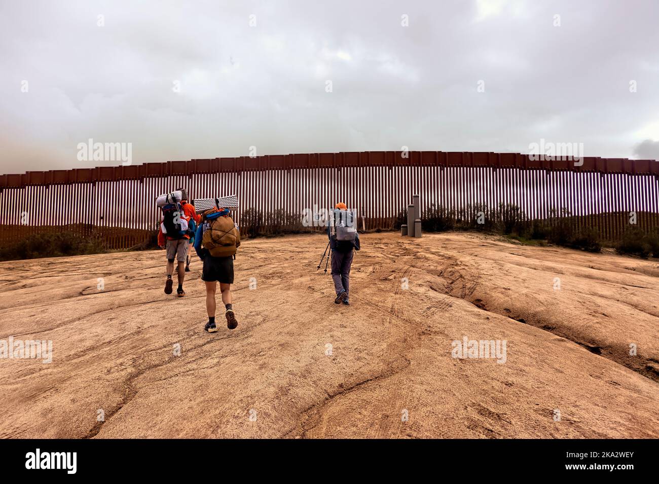 At the Mexican border wall and southern terminus of the Pacific Crest ...