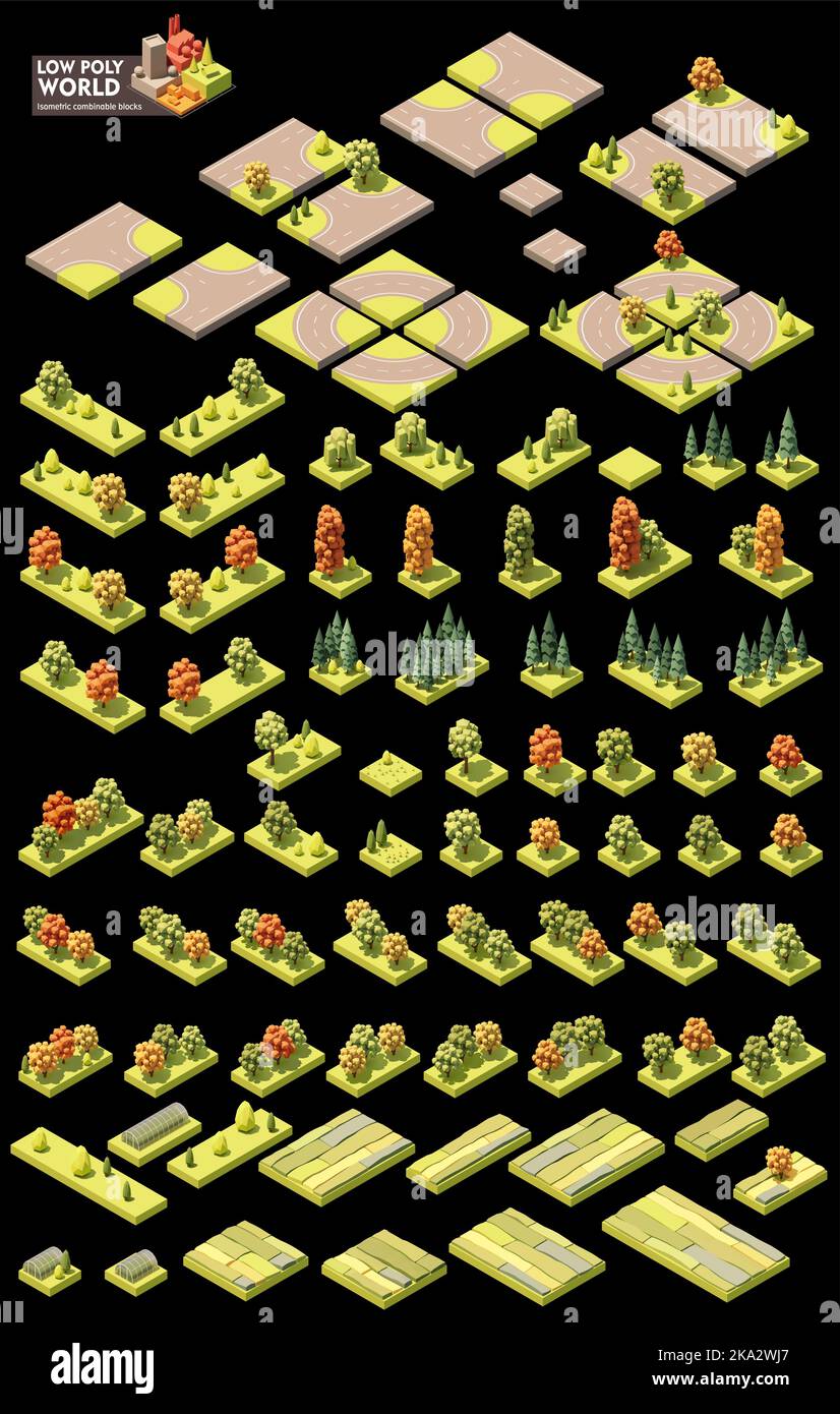 Vector isometric world map creation set. Combinable map elements ...