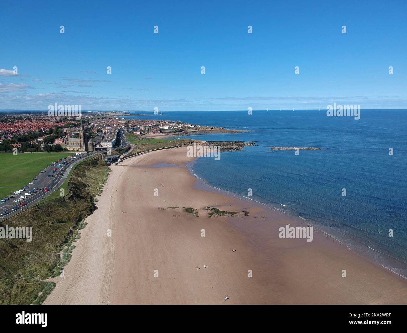 A beautiful view of the Long Sands Tynemouth beach in England Stock ...