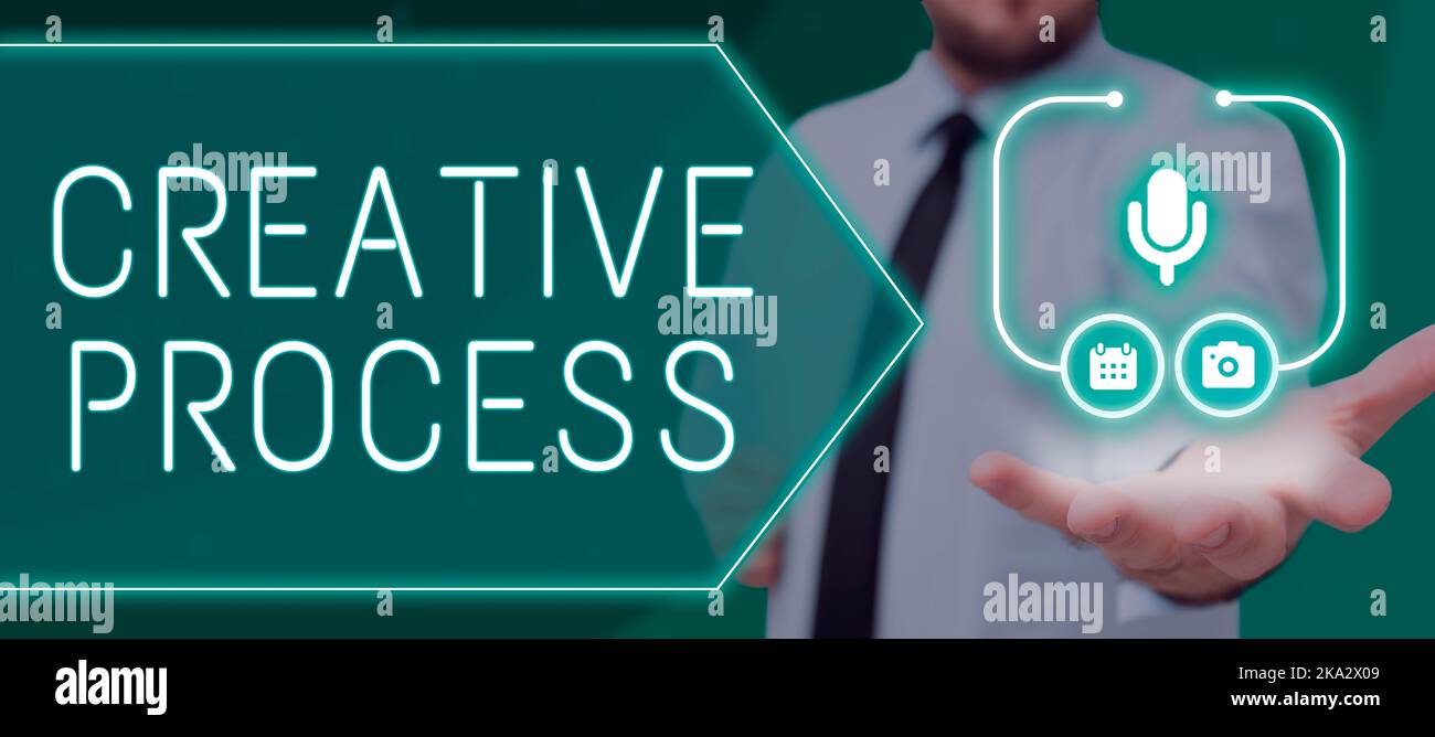 Hand writing sign Creative Process. Business overview connecting ideas ...