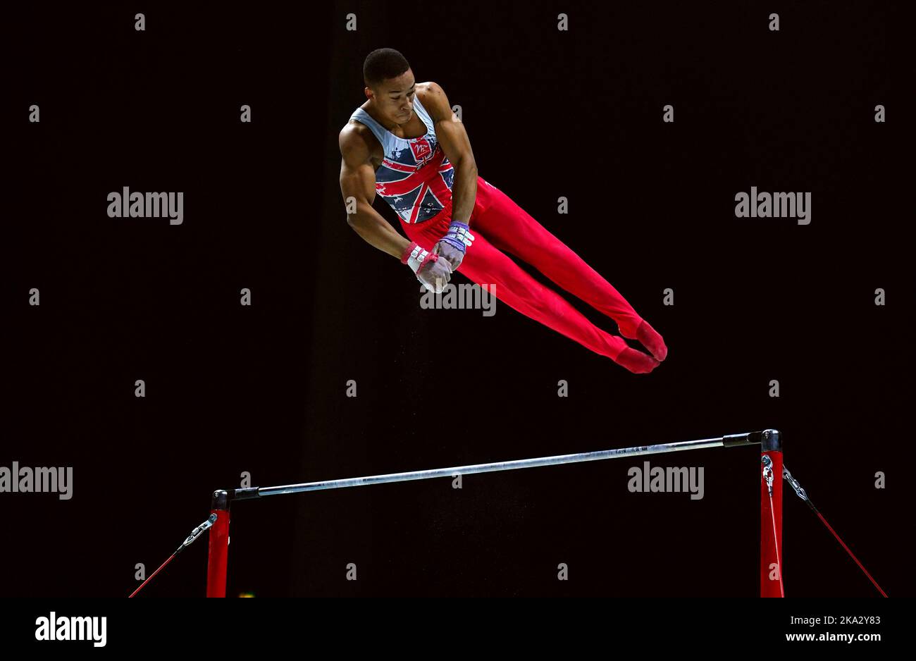 Great Britain's Joe Fraser competes on the high bar during day three of ...