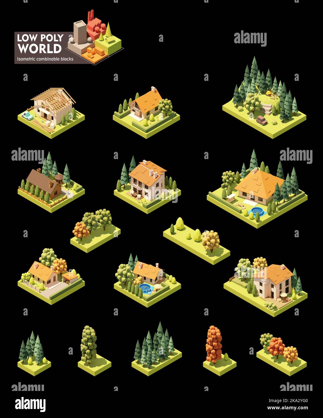 Vector isometric world map creation set. Combinable map elements. Small ...