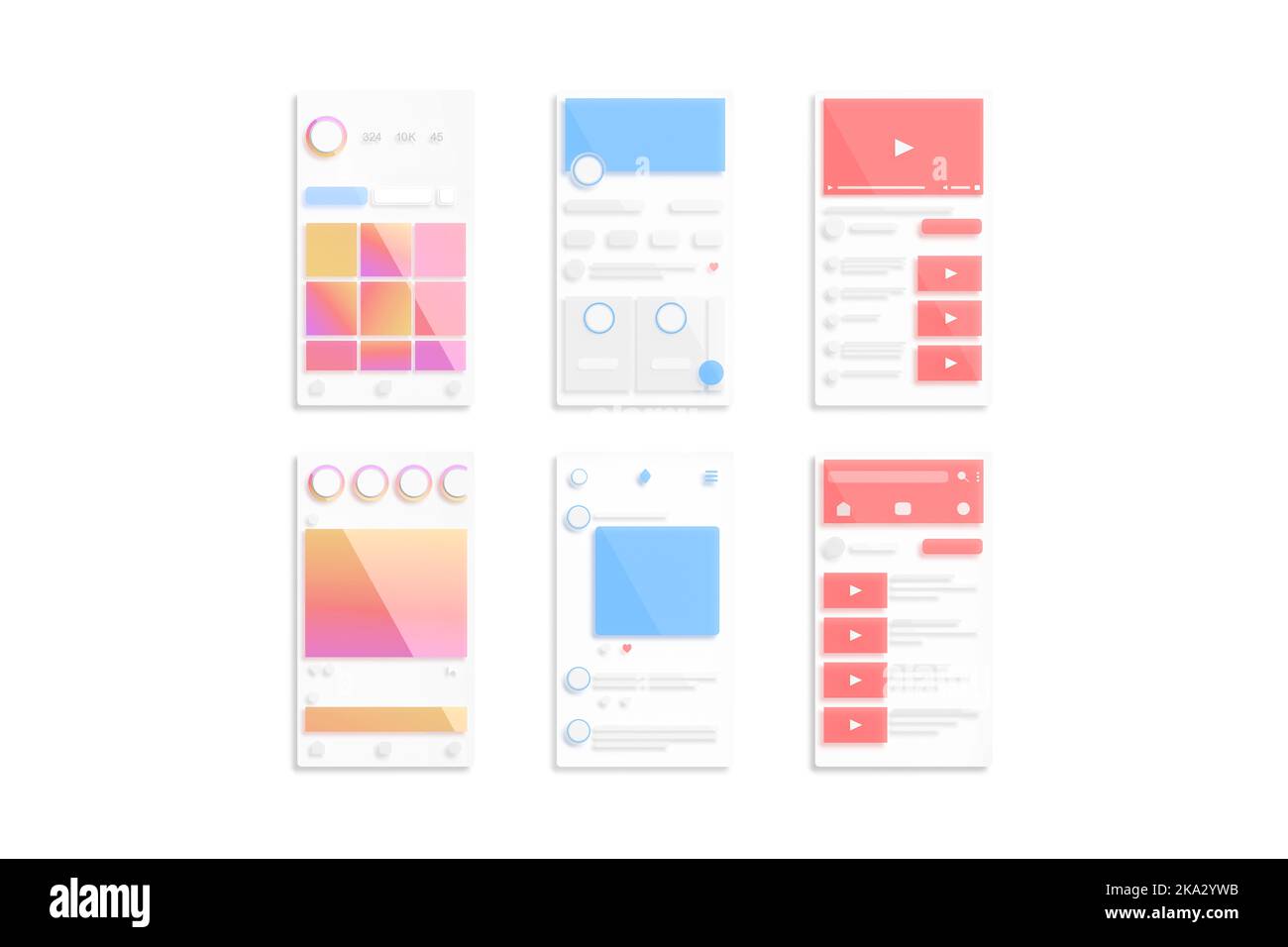 Content and profile grid interface frame mockup, different types, 3d ...