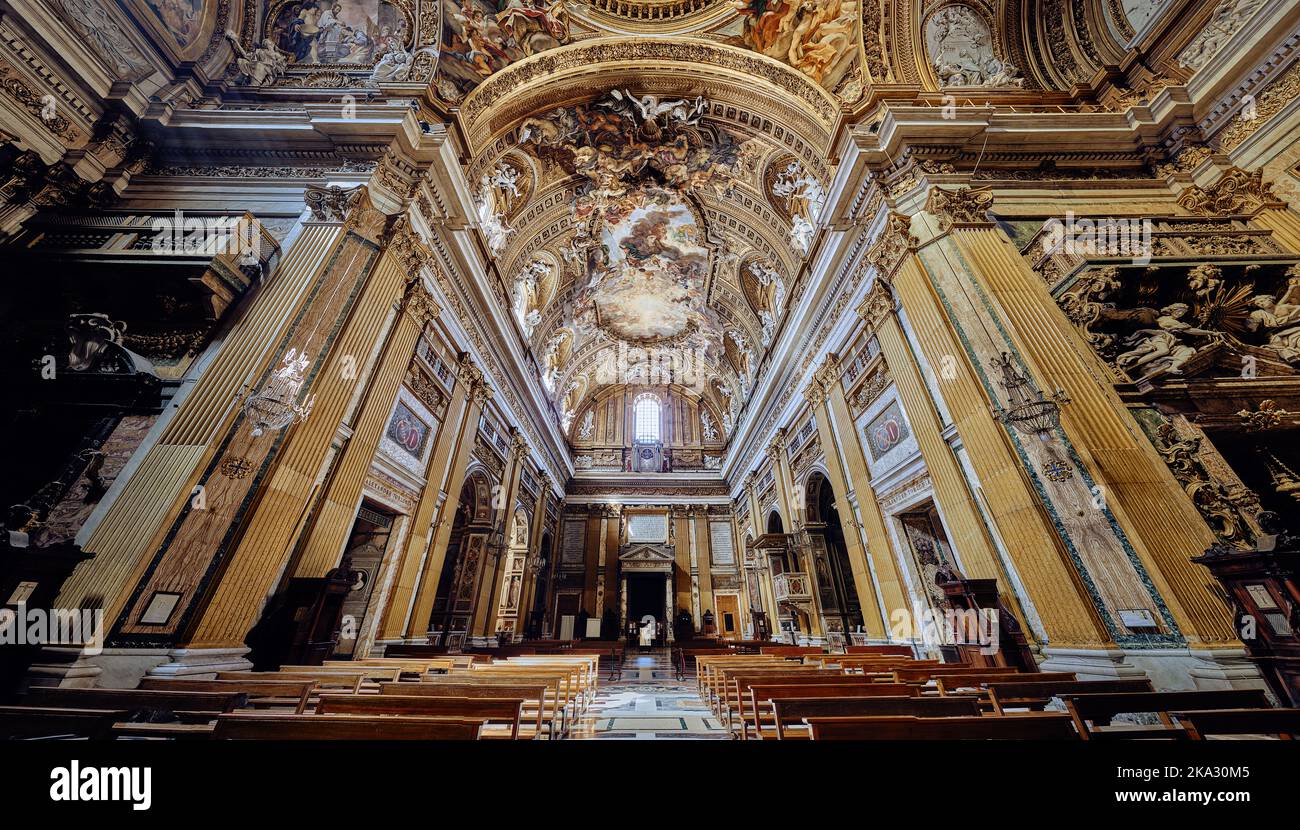 The details on the ceiling and altar inside the Cathedral in Gesu, Rome ...