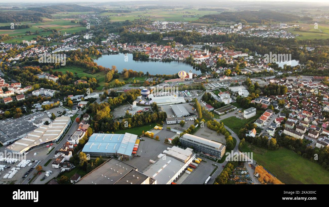 An aerial view of a country with houses and a small lake Stock Photo ...