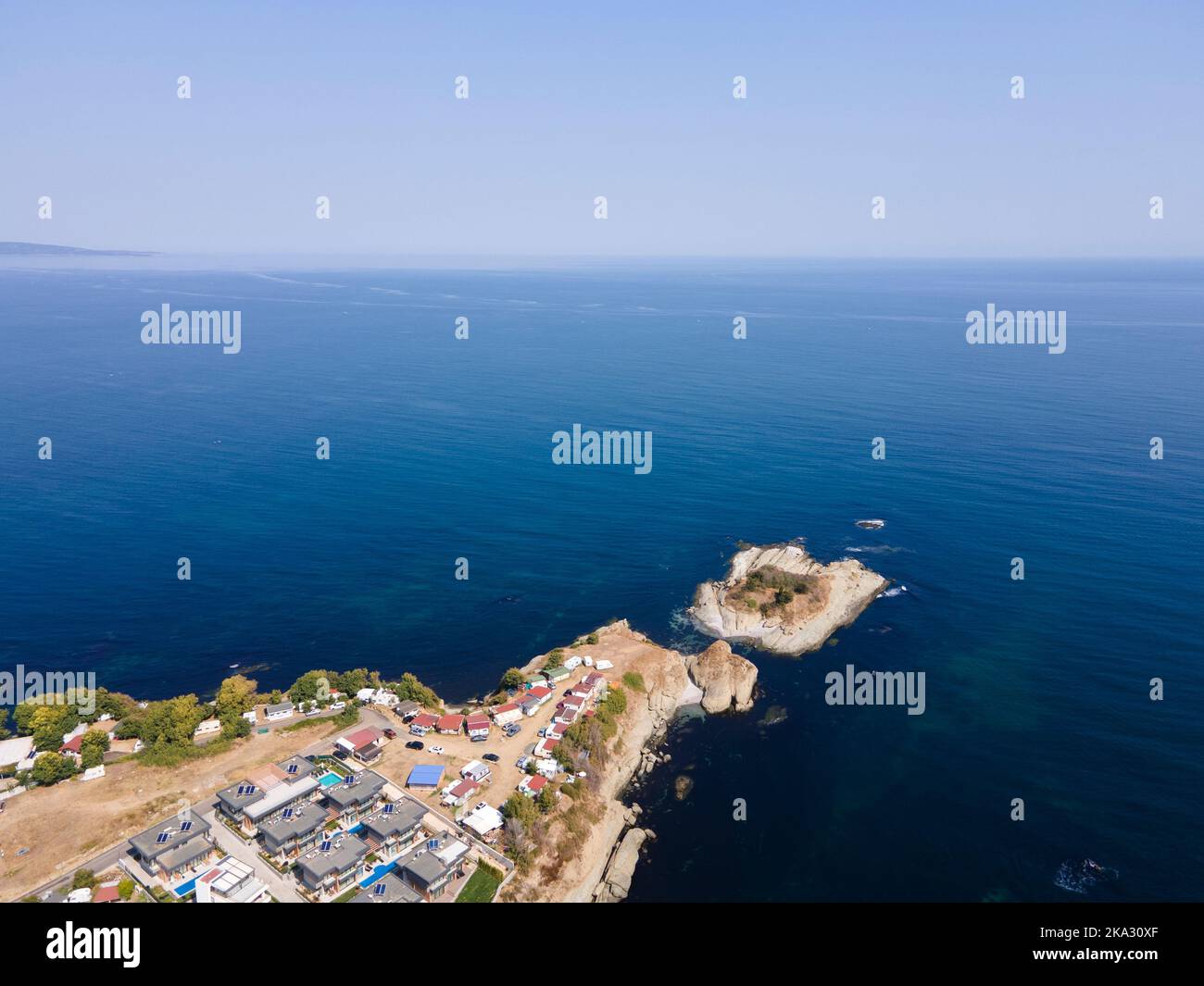 Aerial view of Arapya beach near town of Tsarevo, Burgas Region ...