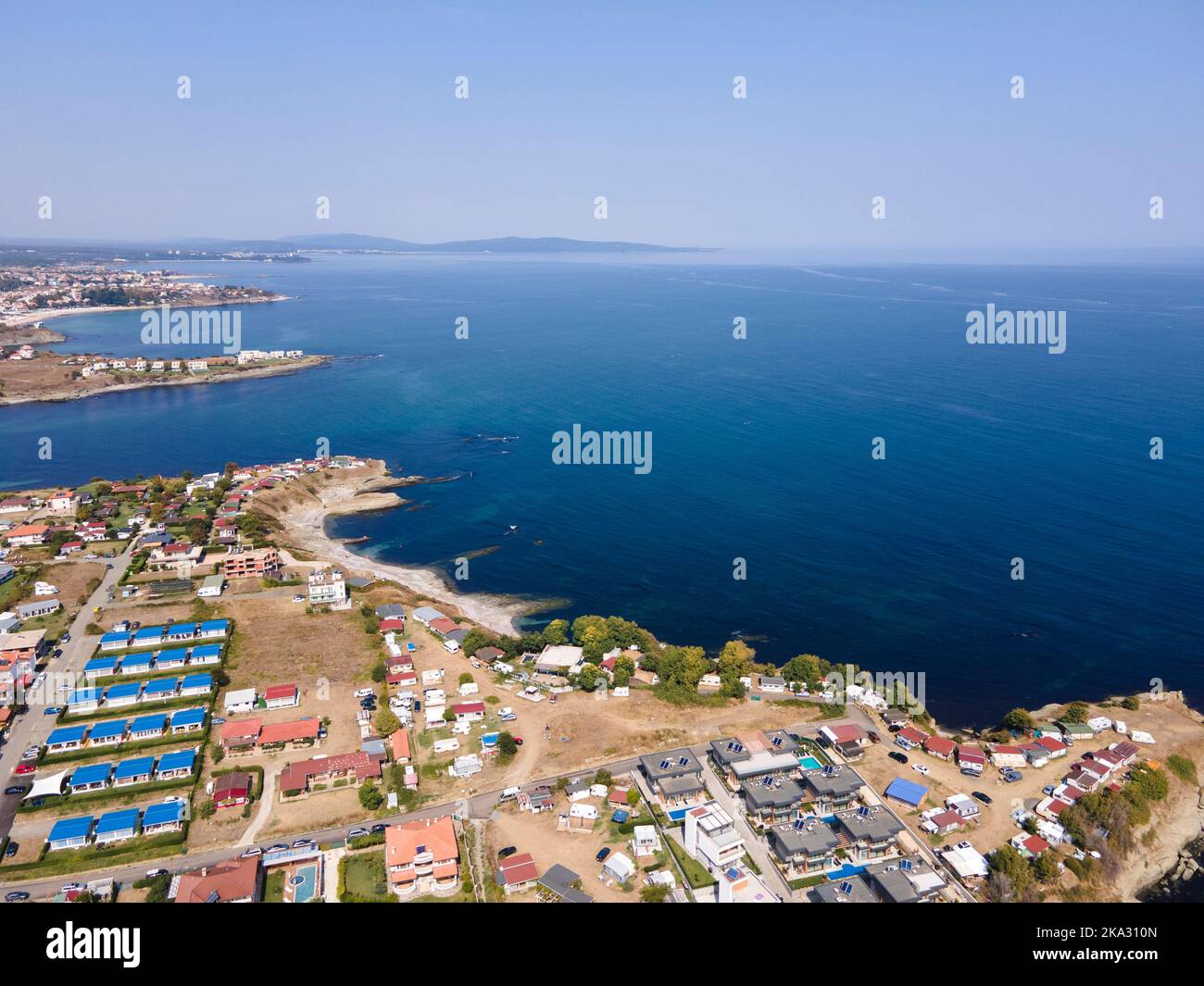 Aerial view of Arapya beach near town of Tsarevo, Burgas Region ...