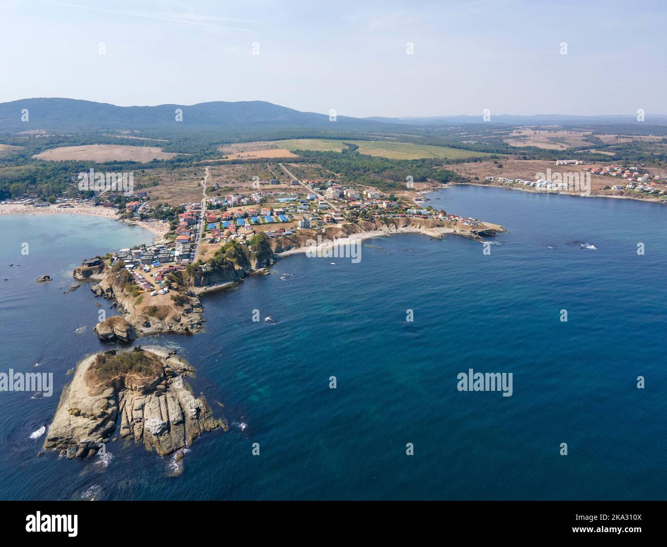 Aerial view of Arapya beach near town of Tsarevo, Burgas Region ...