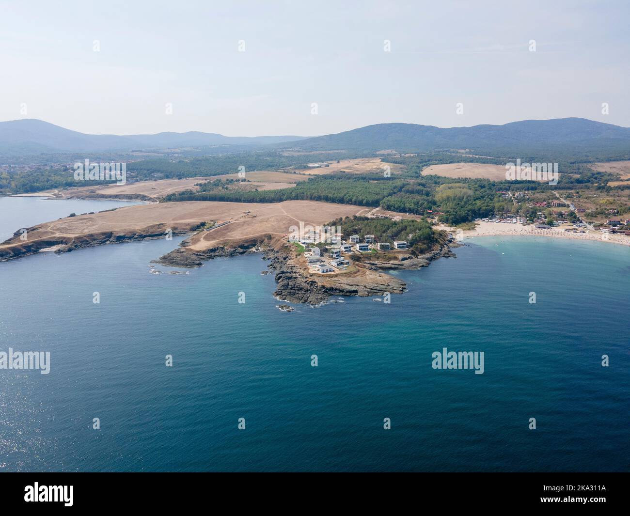 Aerial view of Arapya beach near town of Tsarevo, Burgas Region ...