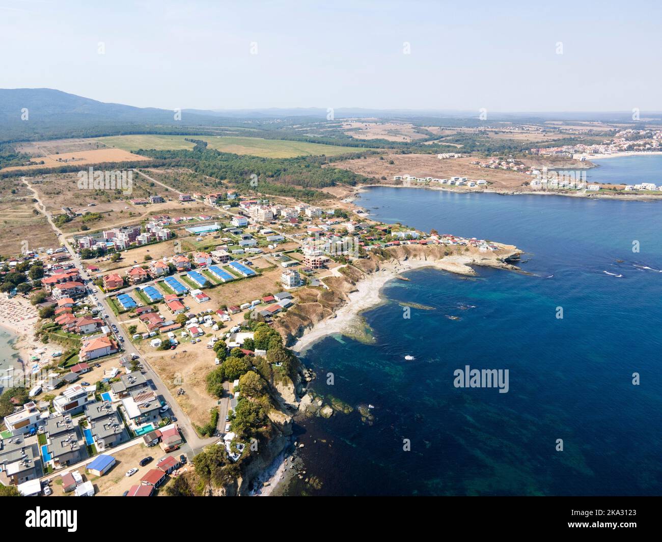 Aerial view of Arapya beach near town of Tsarevo, Burgas Region ...