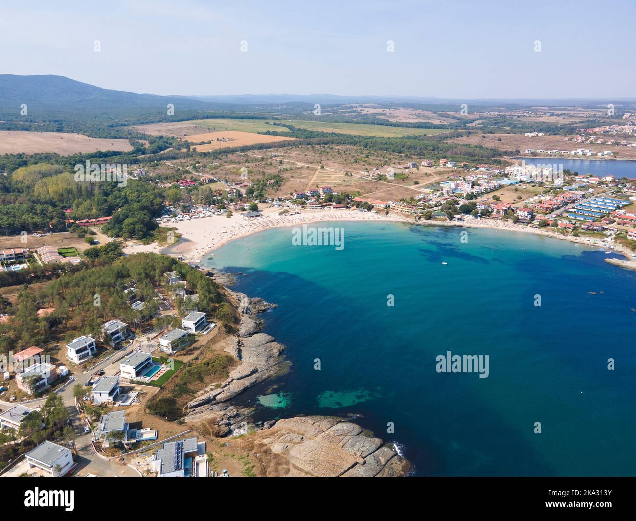 Aerial view of Arapya beach near town of Tsarevo, Burgas Region ...