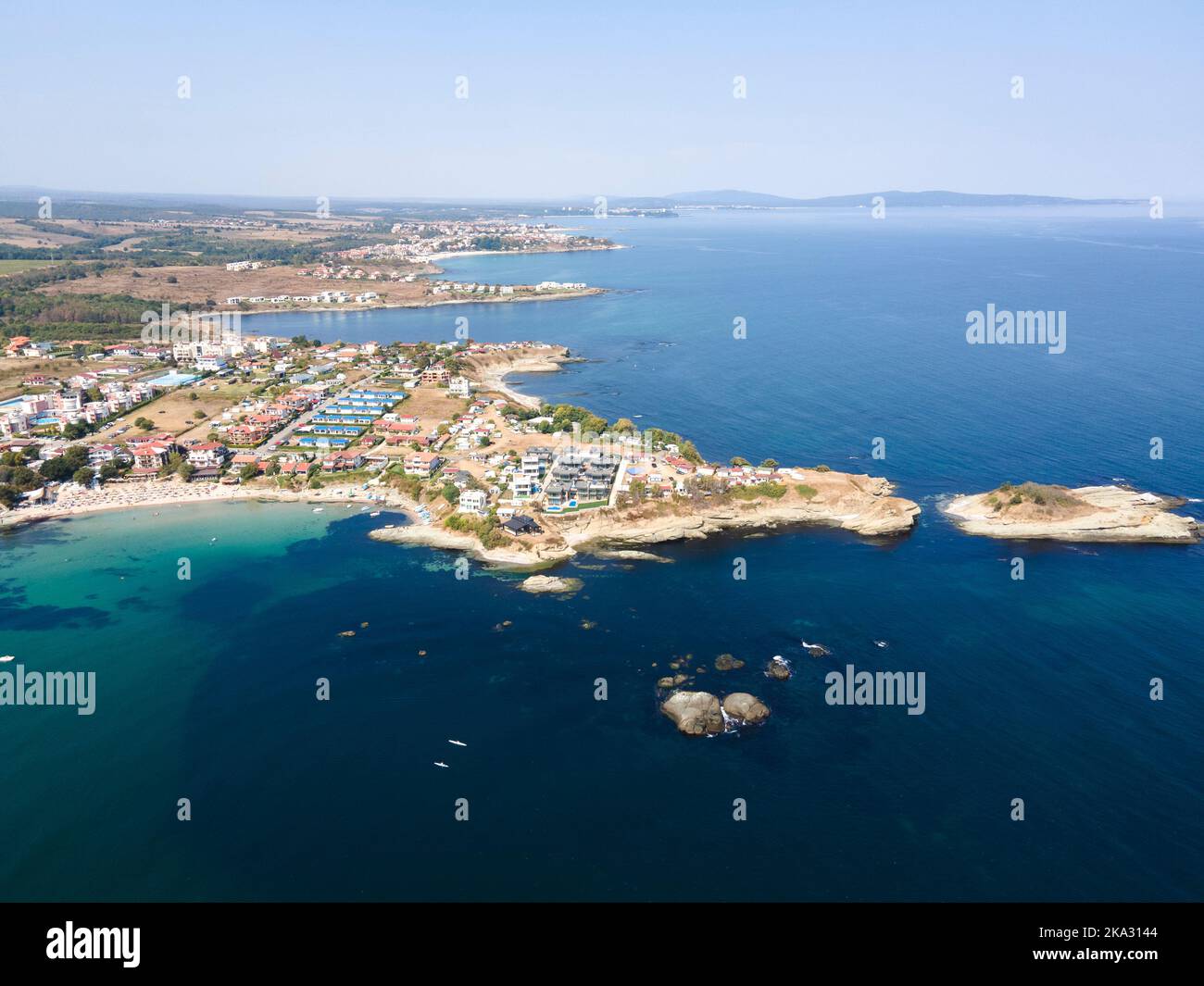 Aerial view of Arapya beach near town of Tsarevo, Burgas Region ...