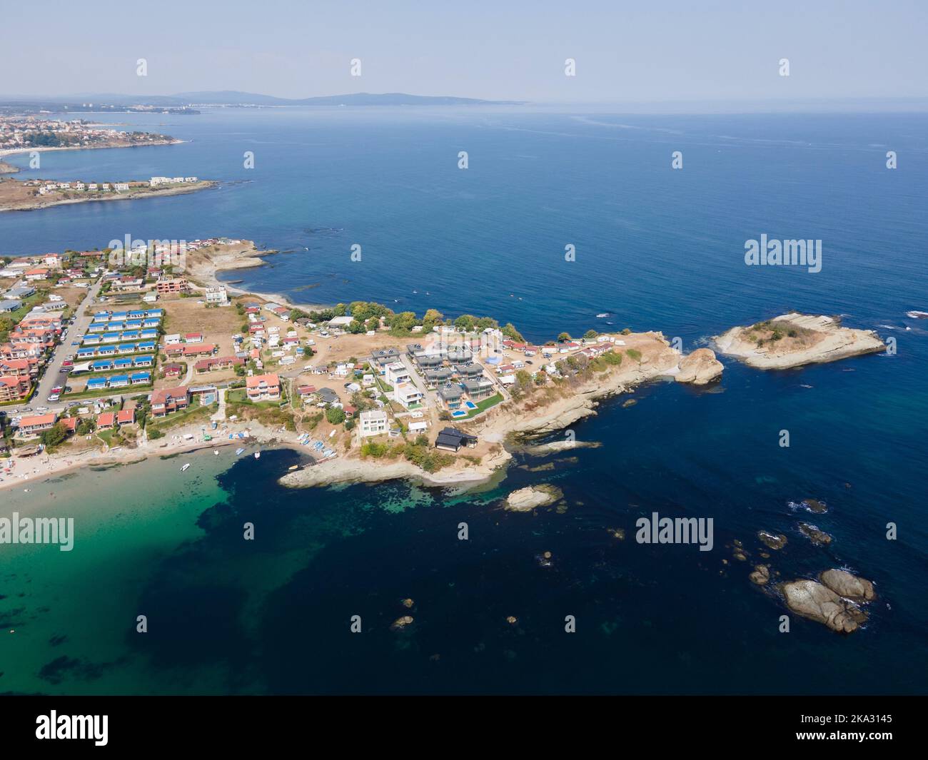 Aerial view of Arapya beach near town of Tsarevo, Burgas Region ...