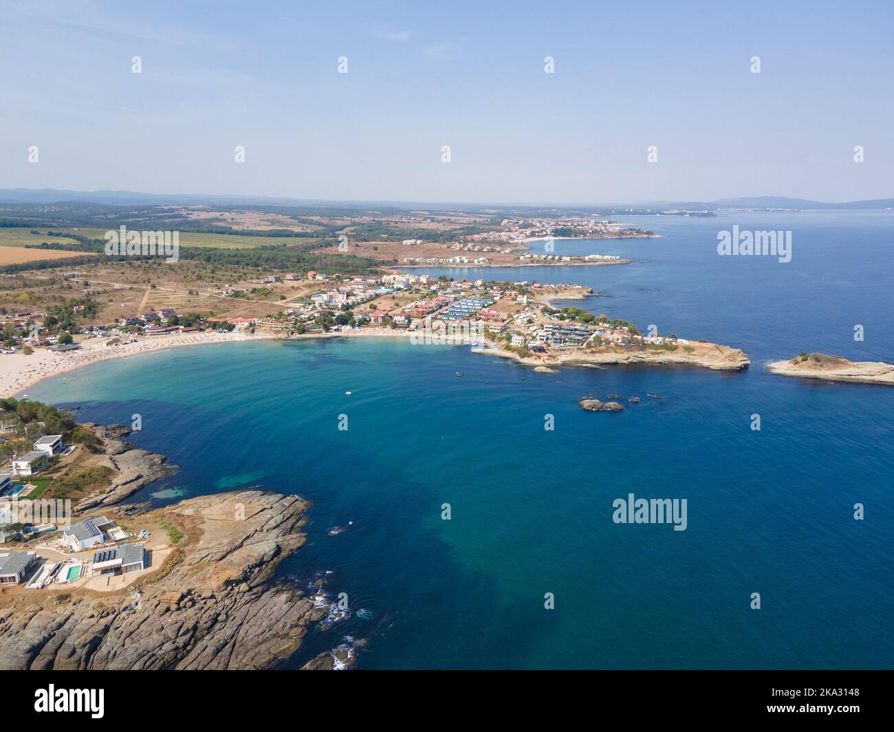 Aerial view of Arapya beach near town of Tsarevo, Burgas Region ...