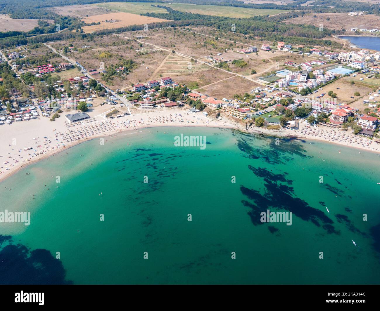 Aerial view of Arapya beach near town of Tsarevo, Burgas Region ...