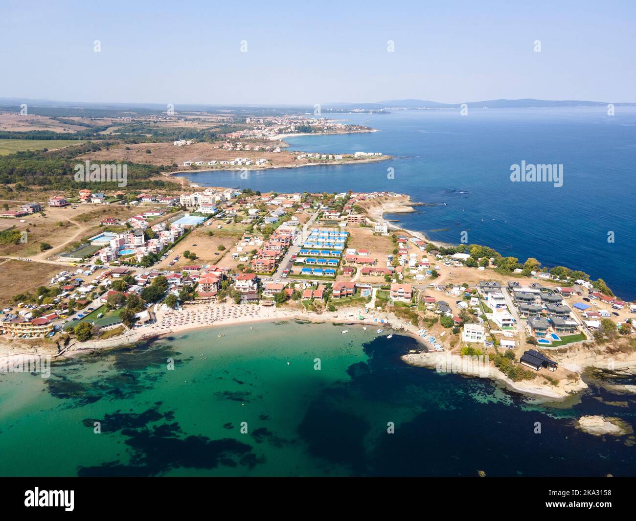 Aerial view of Arapya beach near town of Tsarevo, Burgas Region ...
