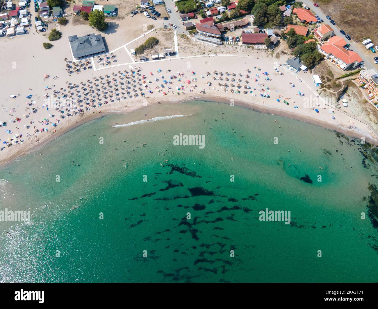 Aerial view of Arapya beach near town of Tsarevo, Burgas Region ...