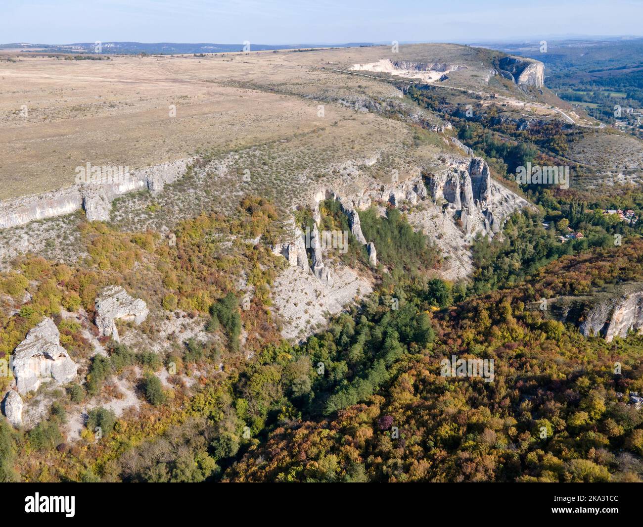 Aerial view of Golyam Dol canyon near village of Kunino, Vratsa Region ...