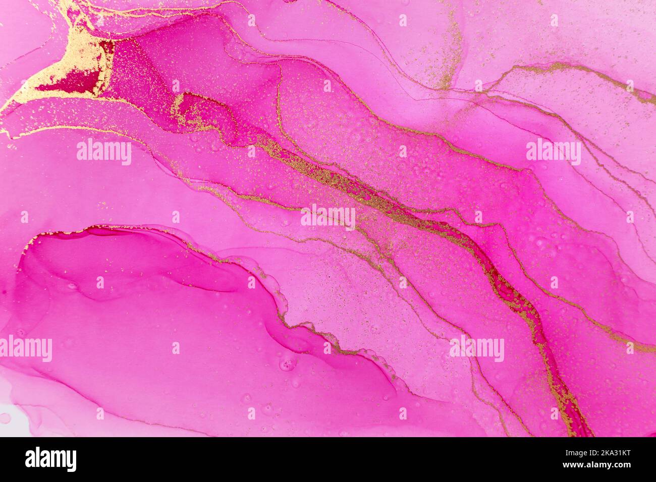Watercolor pink waves and swirls with golden streak Stock Photo - Alamy