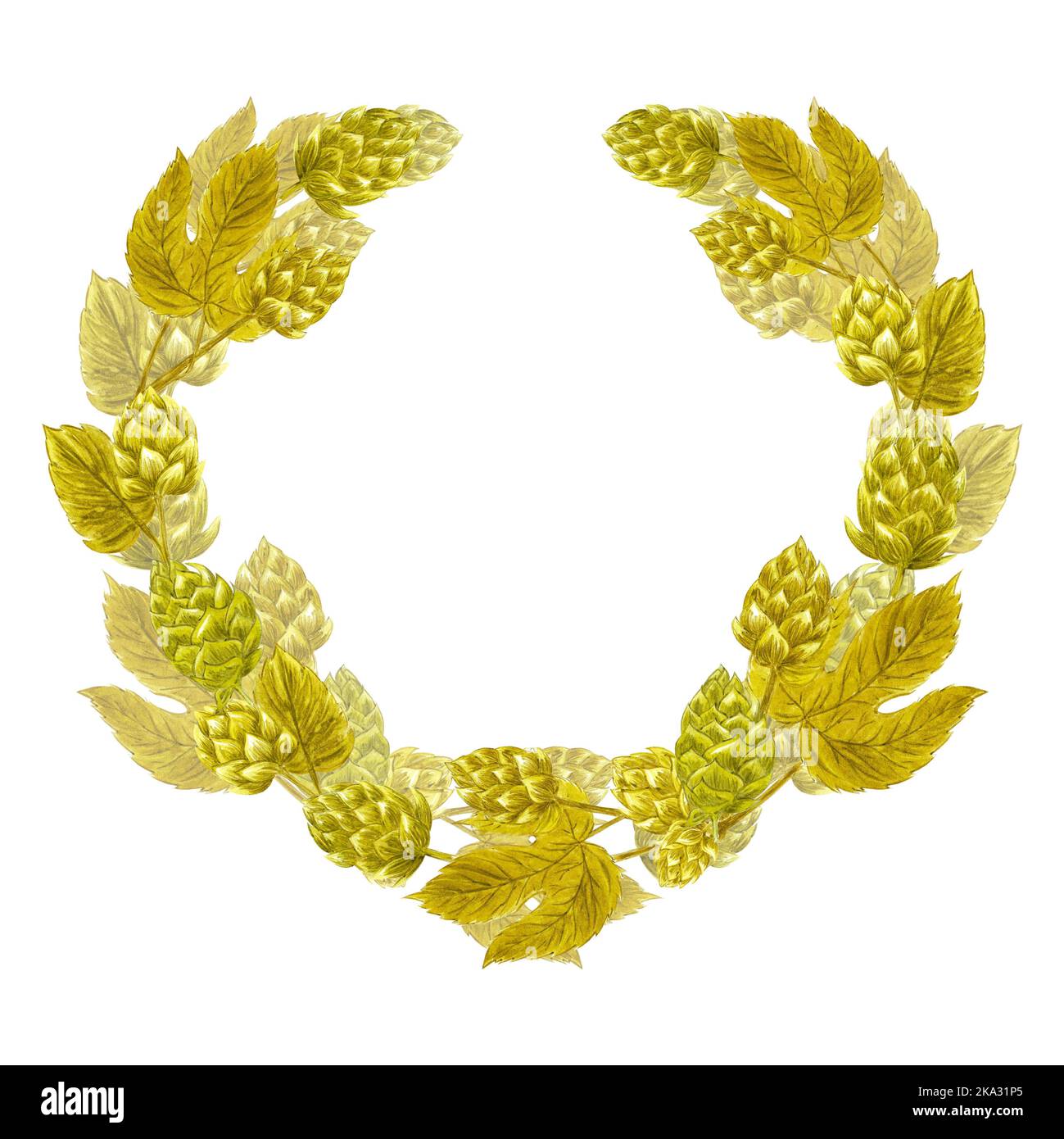 Hand drawn watercolor malt wreath on white background. Label, banner ...