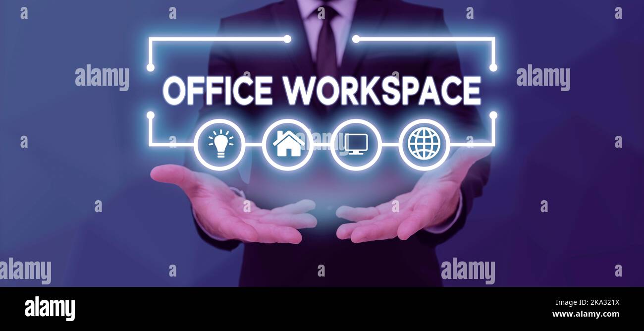 Conceptual display Office Workspace. Business idea contract modelled ...