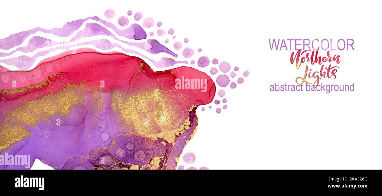 Northern lights watercolor imitation. Gradient template with gold ...