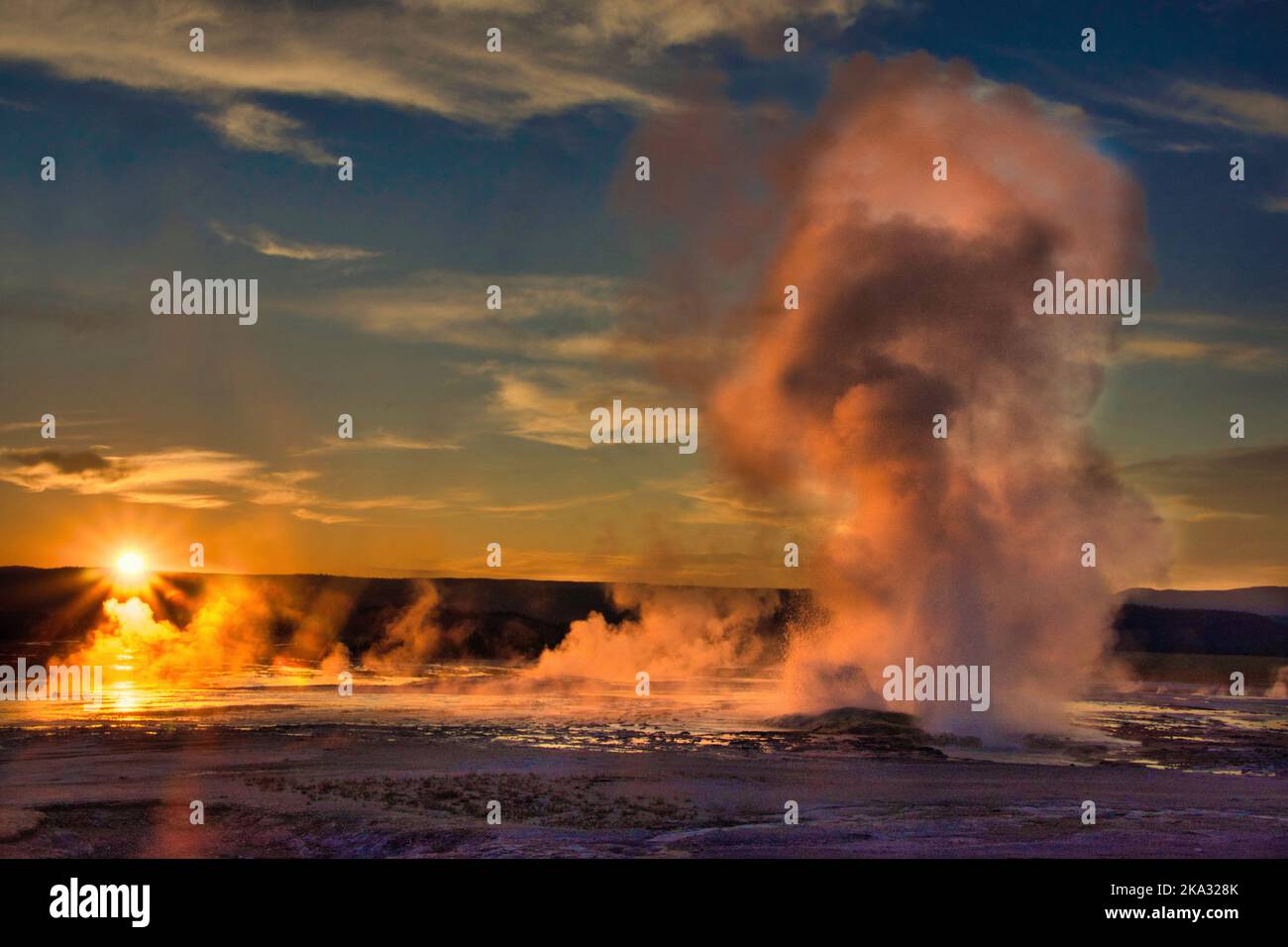 A beautiful shot of a great fountain geyser at sunset Stock Photo - Alamy