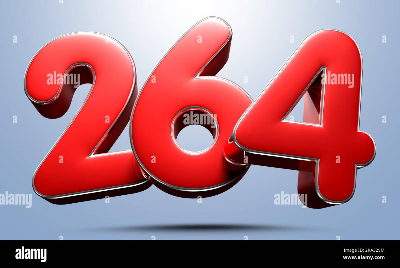 Number 264 red 3D illustration on light blue background have work path ...